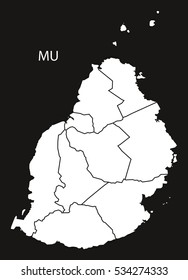 Mauritius Districts Map Black White Illustration Stock Vector (Royalty ...