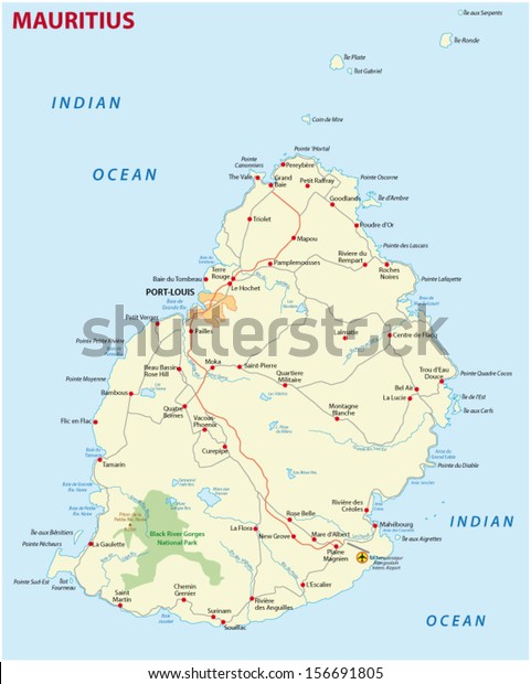Mauritius Road Map Stock Vector (Royalty Free) 156691805