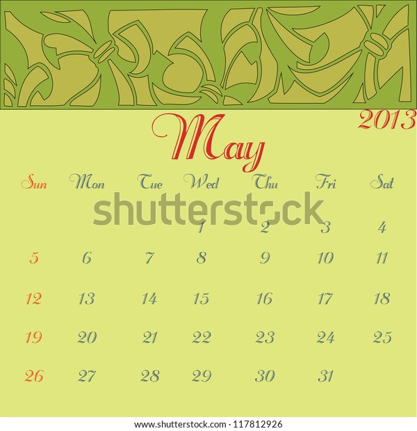 May 2013 Vector Illustration Calendar Template: vector de stock (libre ...