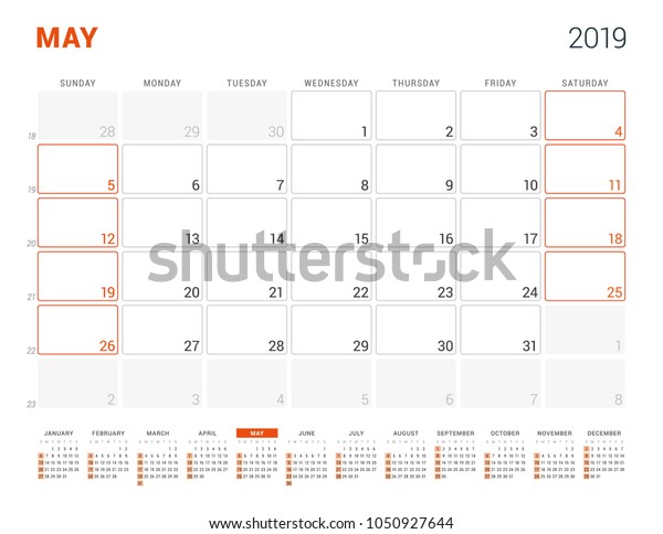 May 2019 Calendar Planner 2019 Year Stock Vector (Royalty Free ...
