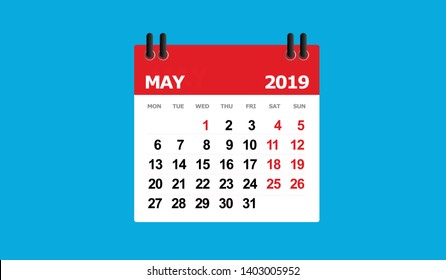 May 2019 Calendar Vector Isolated Blue Stock Vector (Royalty Free ...