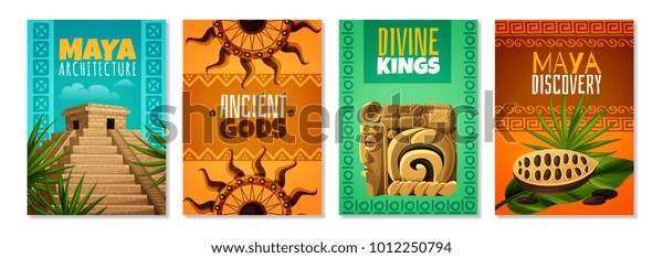 Maya civilization cartoon posters with divine kings ancient gods ...