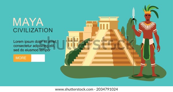 Maya Civilization Horizontal Banner Ancient Mayan Stock Vector (Royalty ...