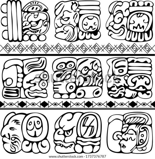 Mayan Aztec Glyphs Ancient Characters Ornaments Stock Vector (Royalty ...
