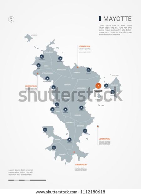 Mayotte Map Borders Cities Capital Mamoudzou Stock Vector (Royalty Free ...
