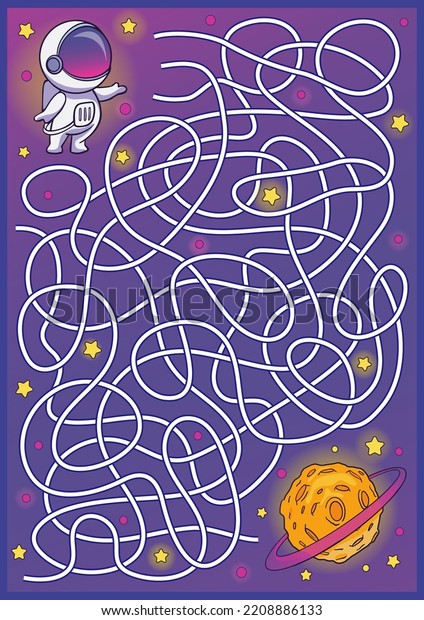 Maze Game Astronaut Labyrinth Cute Cartoon Stock Vector (Royalty Free ...
