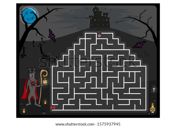 Maze Game Cartoon Wolf Castle Helloween Stock Vector (Royalty Free ...