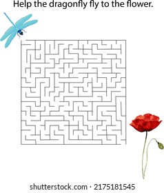 Maze Game Dragonfly Cartoon Labyrinth Education Stock Vector (Royalty ...