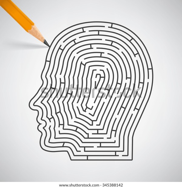 Maze in the shape of a human head in pencil. Vector Illustration