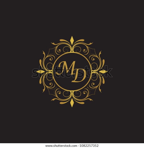 MD Initial logo. Ornament ampersand monogram golden logo black background