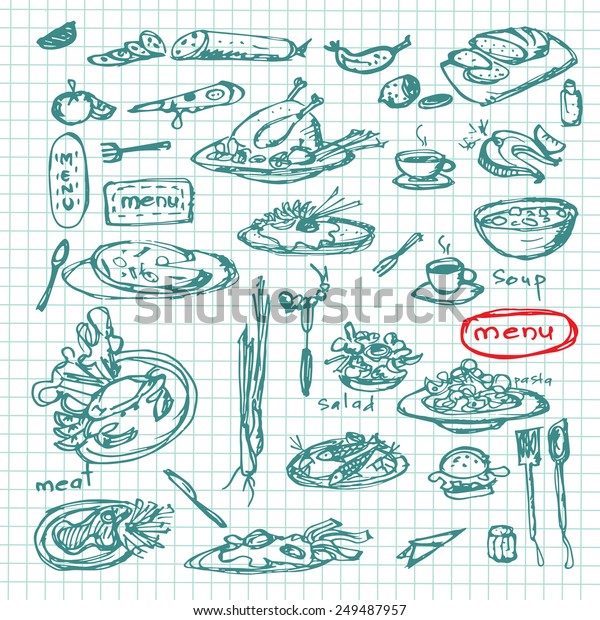 Meal Sketch Set Decorative Hand Drawn Stock Vector (Royalty Free) 249487957