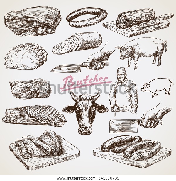 Meat Butcher Hand Drawn Vector Illustration Stock Vector (Royalty Free ...