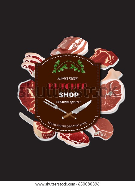 Meat Butcher Shop Background Poster Template Stock Vector (Royalty Free ...