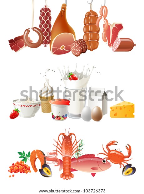 Meat Diary Products Seafood Borders Stock Vector (Royalty Free) 103726373