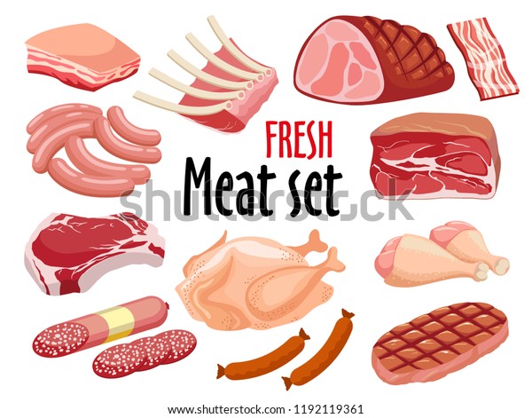 Biểu tượng thịt bộ vector biểu tượng thịt tươi bộ