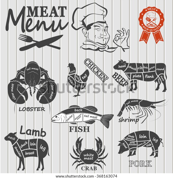Meat Menu Set Meat Symbols Beef Stock Vector (Royalty Free) 368163074 ...