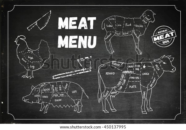 Meat Menu Set Meat Symbols Beef Stock Vector (Royalty Free) 450137995