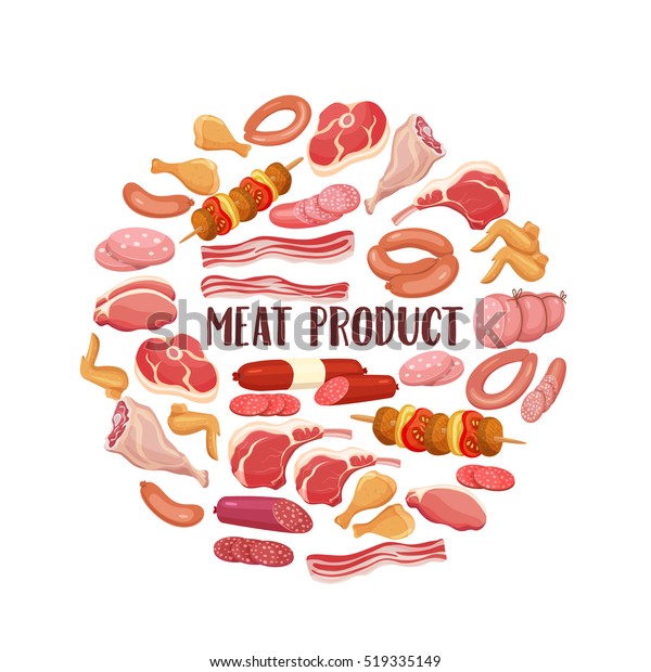 Meat Products Cartoon Style Vector Icons Stock Vector (Royalty Free ...