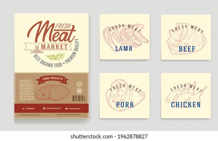 Meat Products Frame Engraved Vector Design Stock Vector (Royalty Free ...