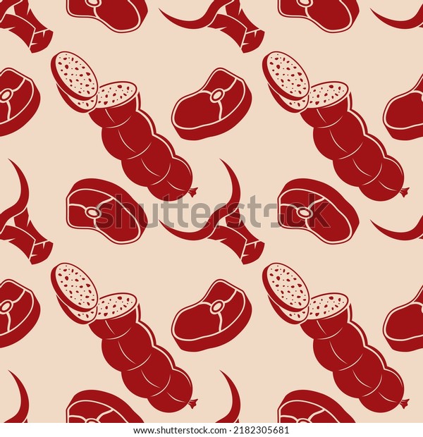 Meat Products Seamless Repeat Pattern Background Stock Vector (Royalty ...