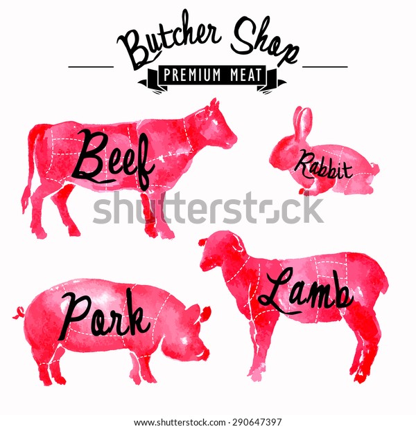 Meat Symbols Set Pork Beef Lamb Stock Vector (Royalty Free) 290647397 ...