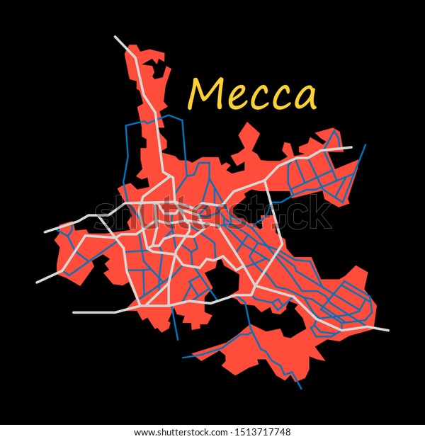 Mecca Map Saudi Arabia Flat Illustration: เวกเตอร์สต็อก (ปลอดค่า ...