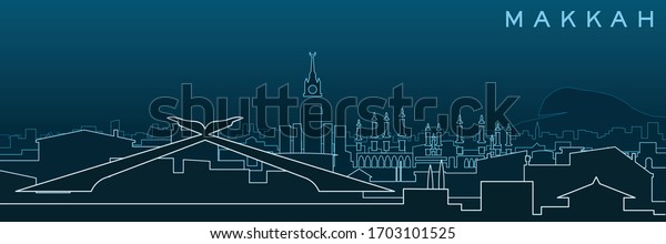 Mecca Multiple Lines Skyline Landmarks Stock Vector (Royalty Free ...