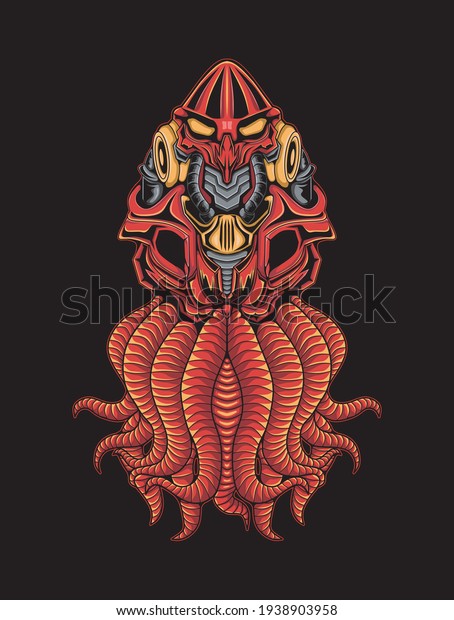 Mecha Illustration Octopus Robot Red Suitable Stock Vector (Royalty ...