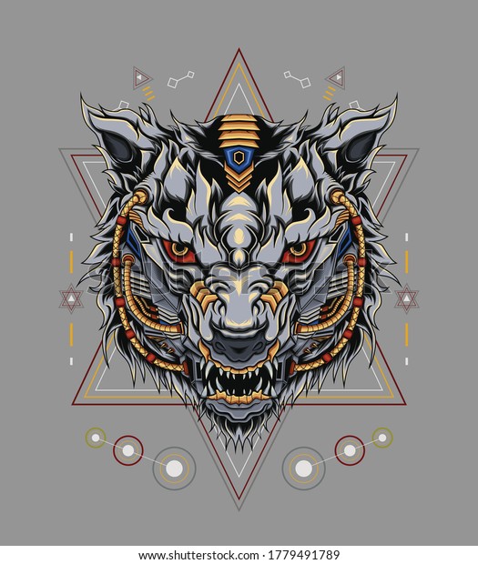 Mecha Wolves Illustration Vector Sacred Background Stock Vector ...