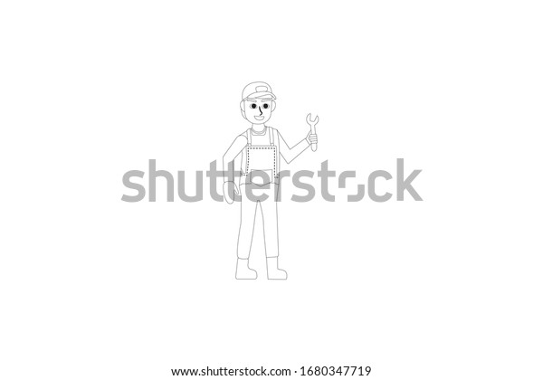 Mechanic Carrying Tools Professional Vector Outline Stock Vector ...
