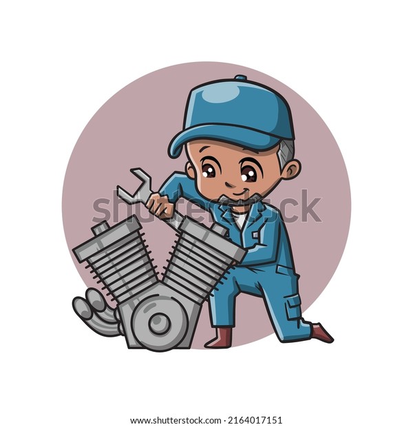 Mechanic Cute Cartoon Character Vector Illustration Stock Vector ...