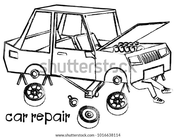 Mechanic Lying Working Under Car Repair Stock Vector (Royalty Free ...