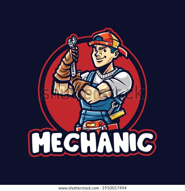 Mechanic Man Cartoon Mascot Logo Stock Vector (Royalty Free) 1910057494 ...