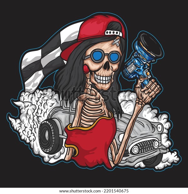 Mechanic Skeleton Girl Machine Car Garage Stock Vector (Royalty Free ...