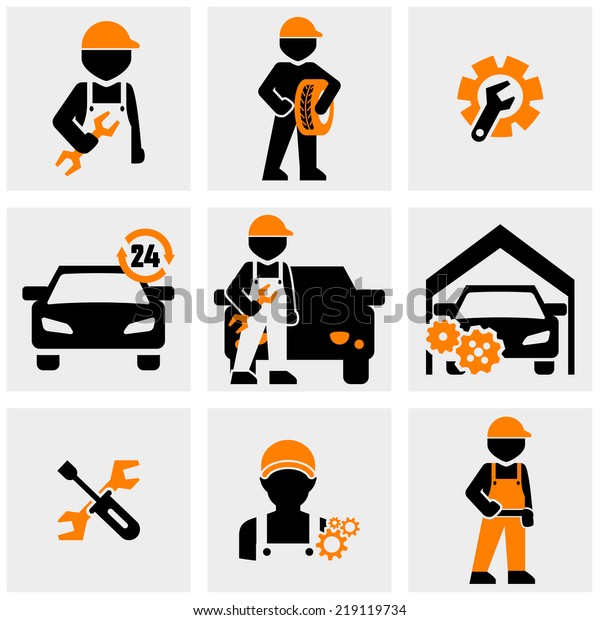 Mechanic vector icons set on gray