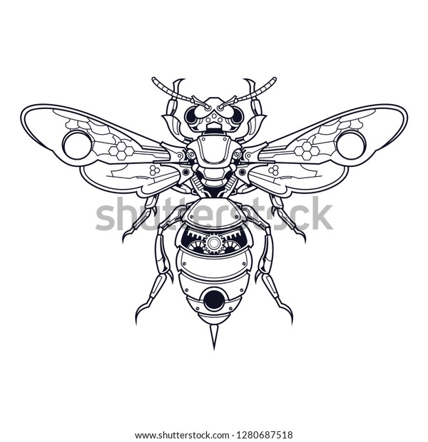 Mechanical Bee Steampunk Illustration Tshirt Design Stock Vector ...