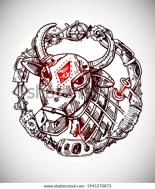 Mechanical Cow Hand Drawn Vector Illustration Stock Vector (Royalty ...