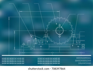 Mechanical Drawings Engineering Illustration Background Blue Stock ...