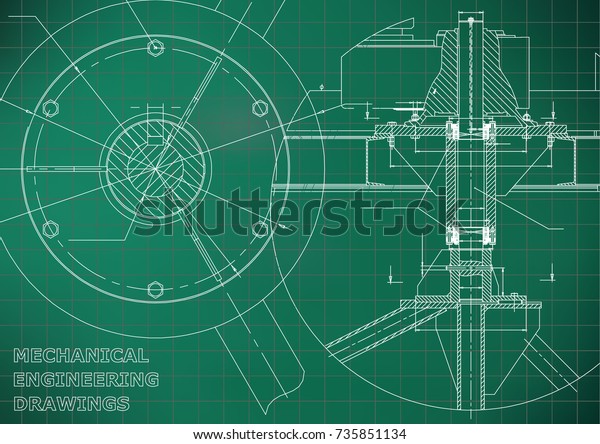 Mechanical Engineering Drawing Light Green Background Stock Vector ...