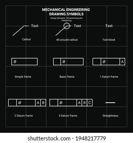 Mechanical Engineering Drawing Symbol Design Elements Stock Vector ...