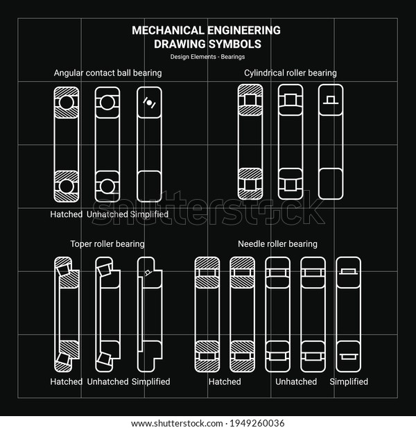 Mechanical Engineering Drawing Symbol Design Elements Stock Vector ...