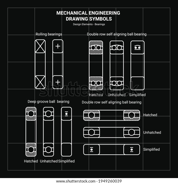 Mechanical Engineering Drawing Symbol Design Elements Stock Vector ...