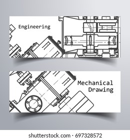 Mechanical Engineering Drawings Banner Vector Engineering Stock Vector ...
