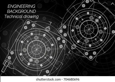 Mechanical Engineering Drawings On Black Background Stock Vector ...