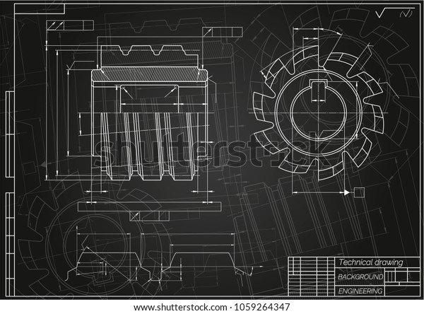 Mechanical Engineering Drawings On Black Background Stock Vector ...