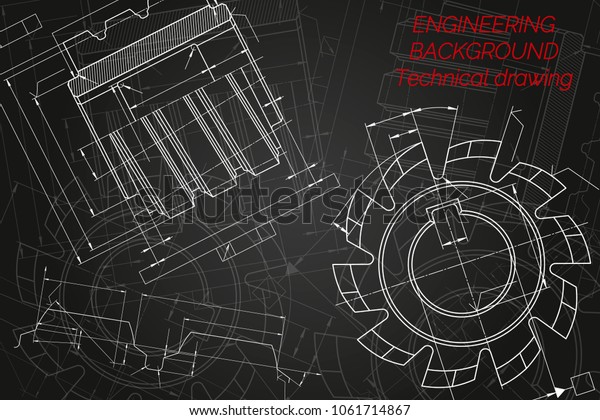Mechanical Engineering Drawings On Black Background Stock Vector ...