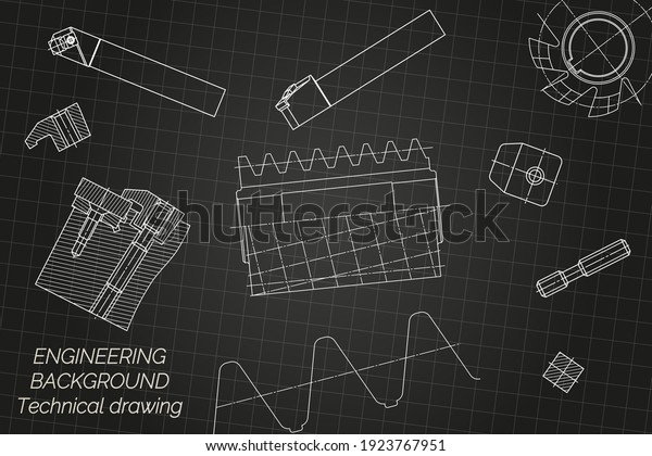 Mechanical Engineering Drawings On Black Background Stock Vector ...