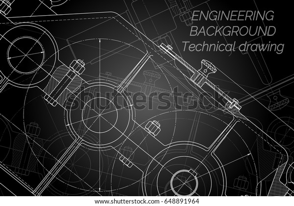Mechanical Engineering Drawings On Black Background: immagine ...