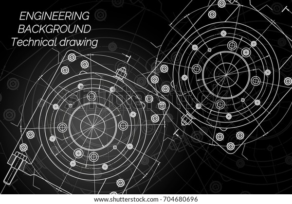 Mechanical Engineering Drawings On Black Background Stock Vector ...