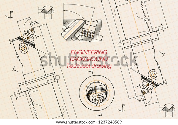 Mechanical Engineering Drawings On Blue Background Stock Vector ...